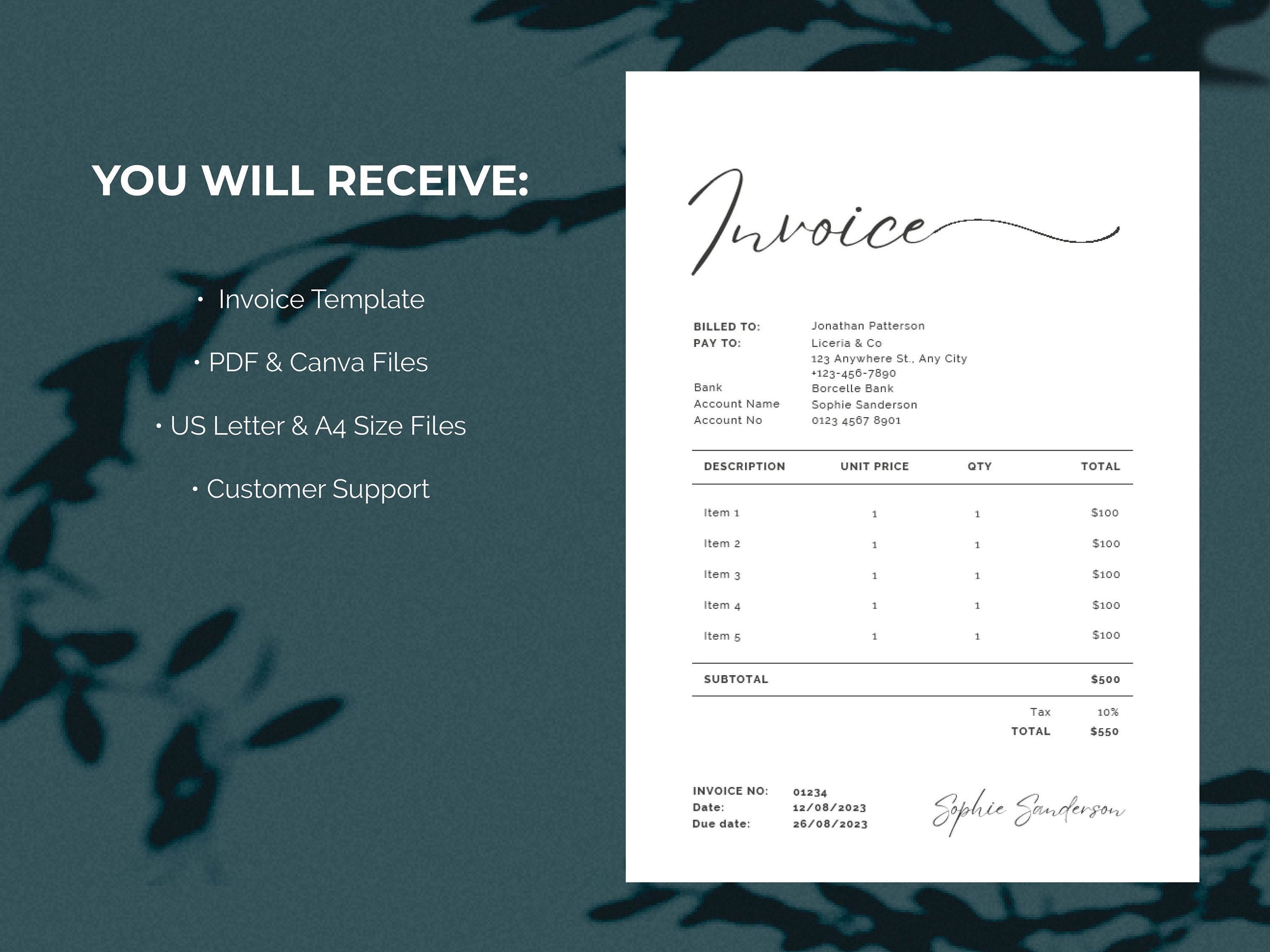 Invoice Template Editable Printable Invoice Minimal - Etsy