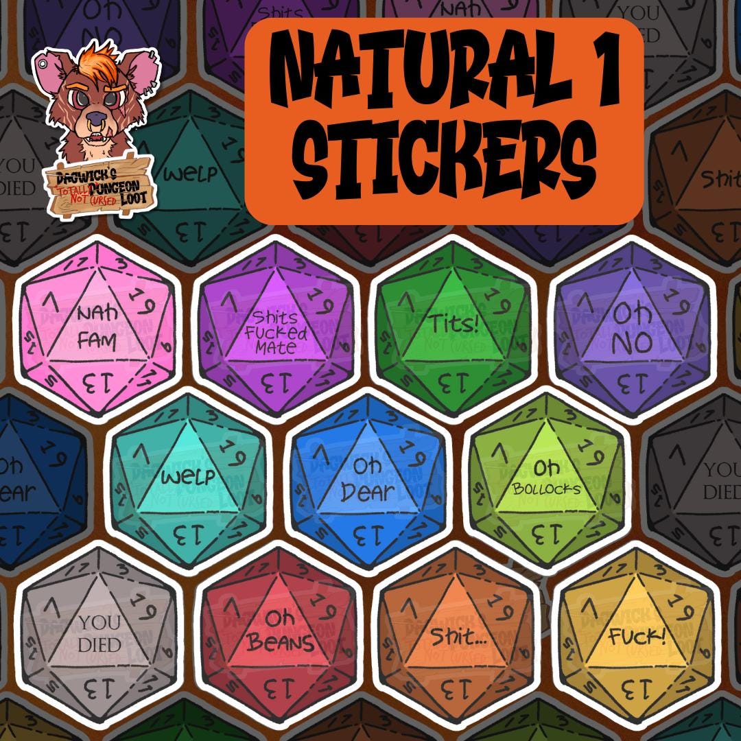 D20 Critical Fail Sticker Set • Funny DND Dice Stickers - Etsy