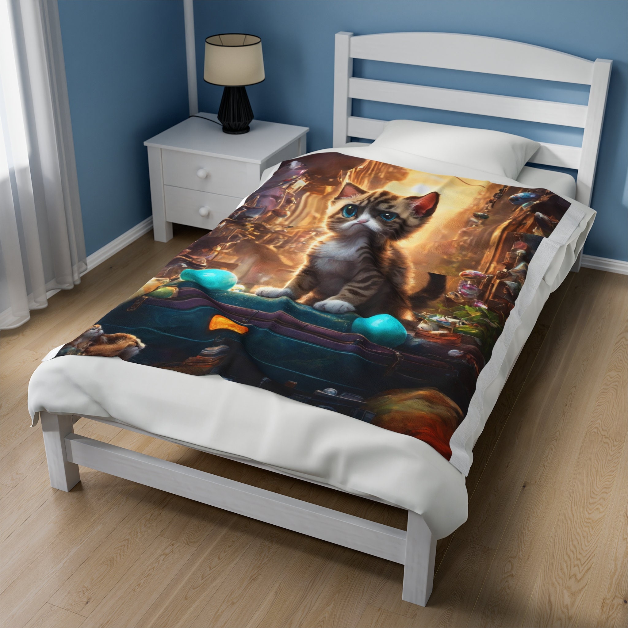 Blanket With a Beautiful Cat Design, Perfect Gift for Children, Blanket ...