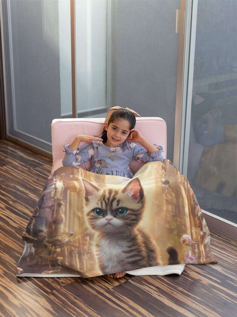 Blanket With a Beautiful Cat Design, Perfect Gift for Children, Blanket ...