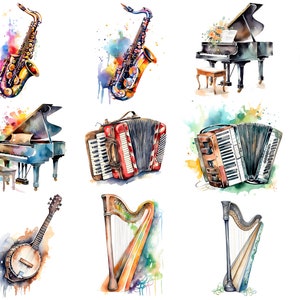 Musical Instruments Bundle 30 PNG | Watercolor Musical Instruments ...