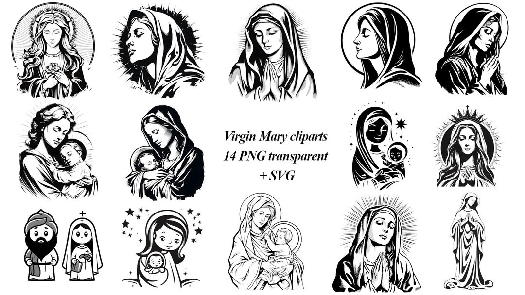 Virgin Mary Bundle 14 PNG SVG | Mary Clipart | Virgin Mary Svg | Virgin ...