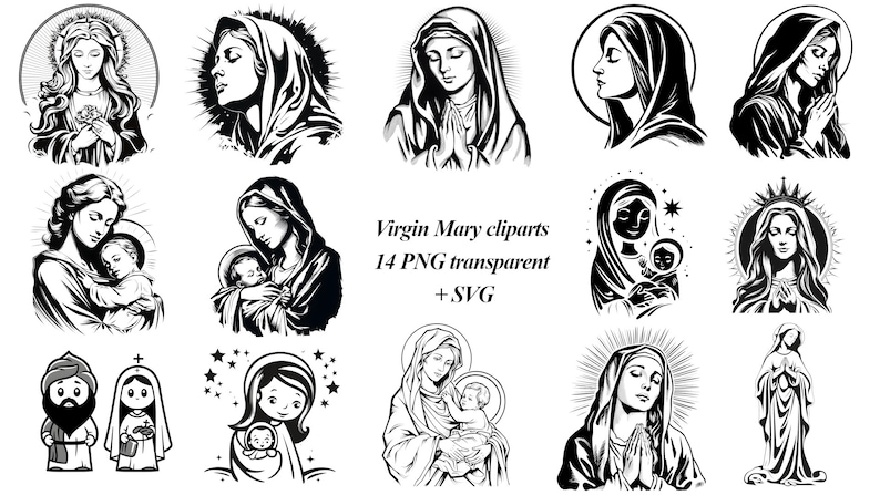 Virgin Mary Bundle 14 PNG SVG | Mary Clipart | Virgin Mary Svg | Virgin ...