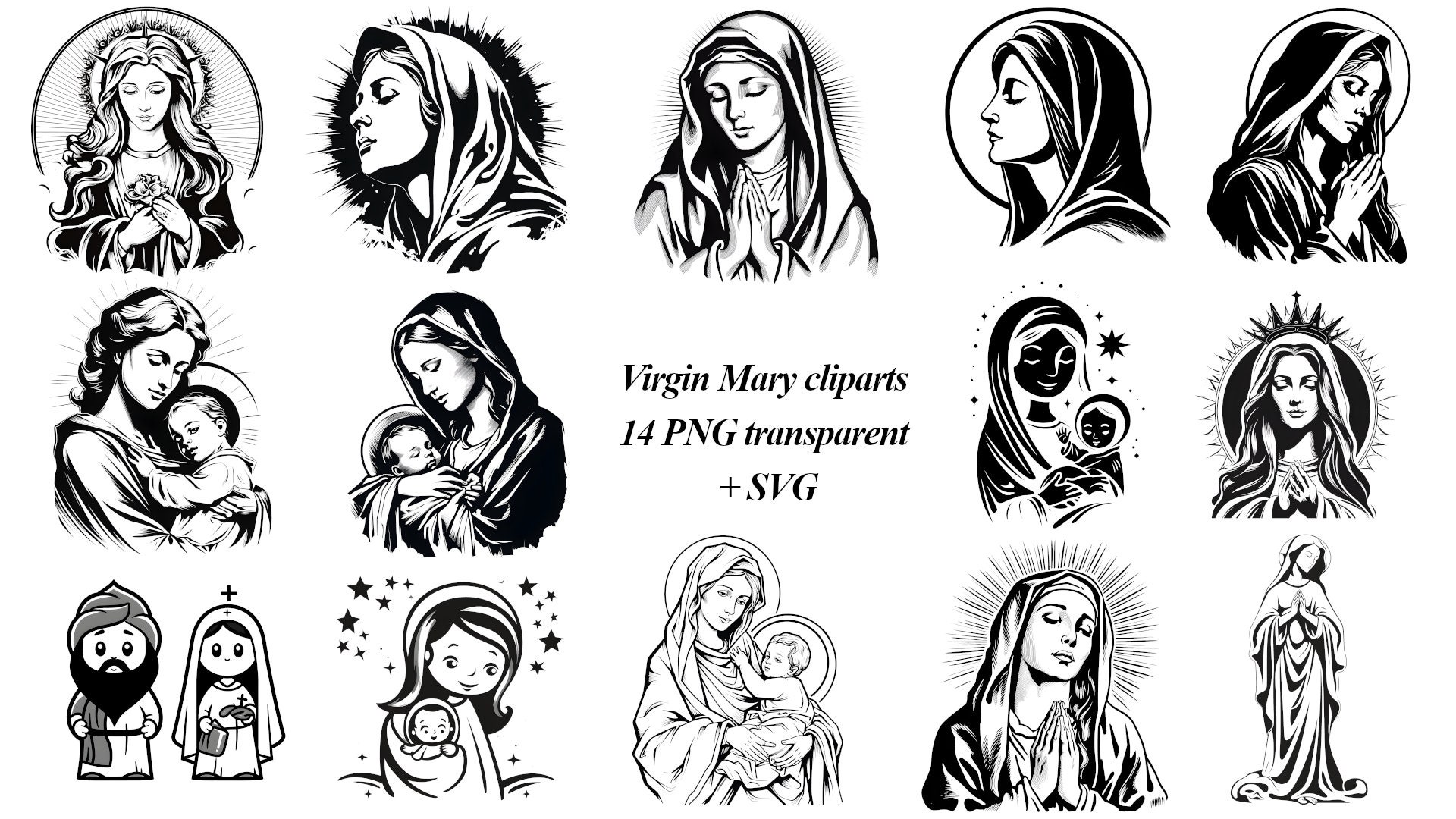 Virgin Mary Black And White Clip Art