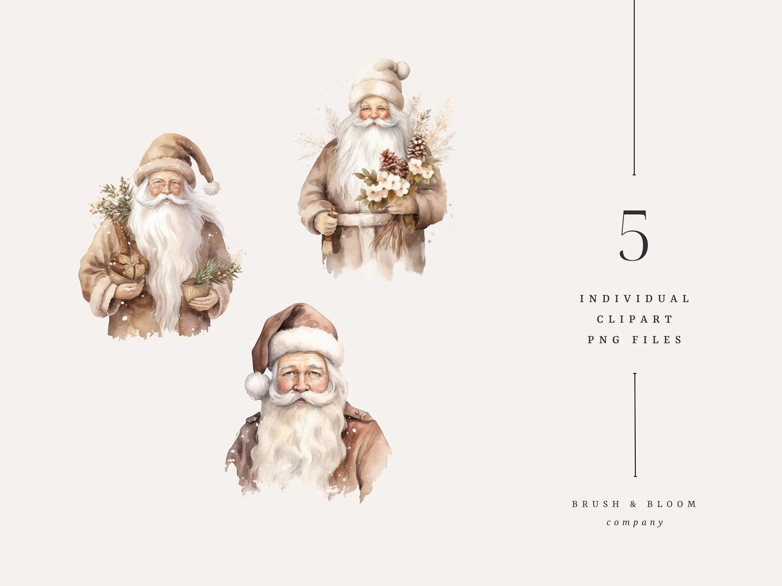 Christmas Santa Watercolor Clipart, Neutral Santa Claus Png, Holiday ...