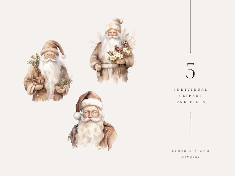 Christmas Santa Watercolor Clipart, Neutral Santa Claus Png, Holiday ...
