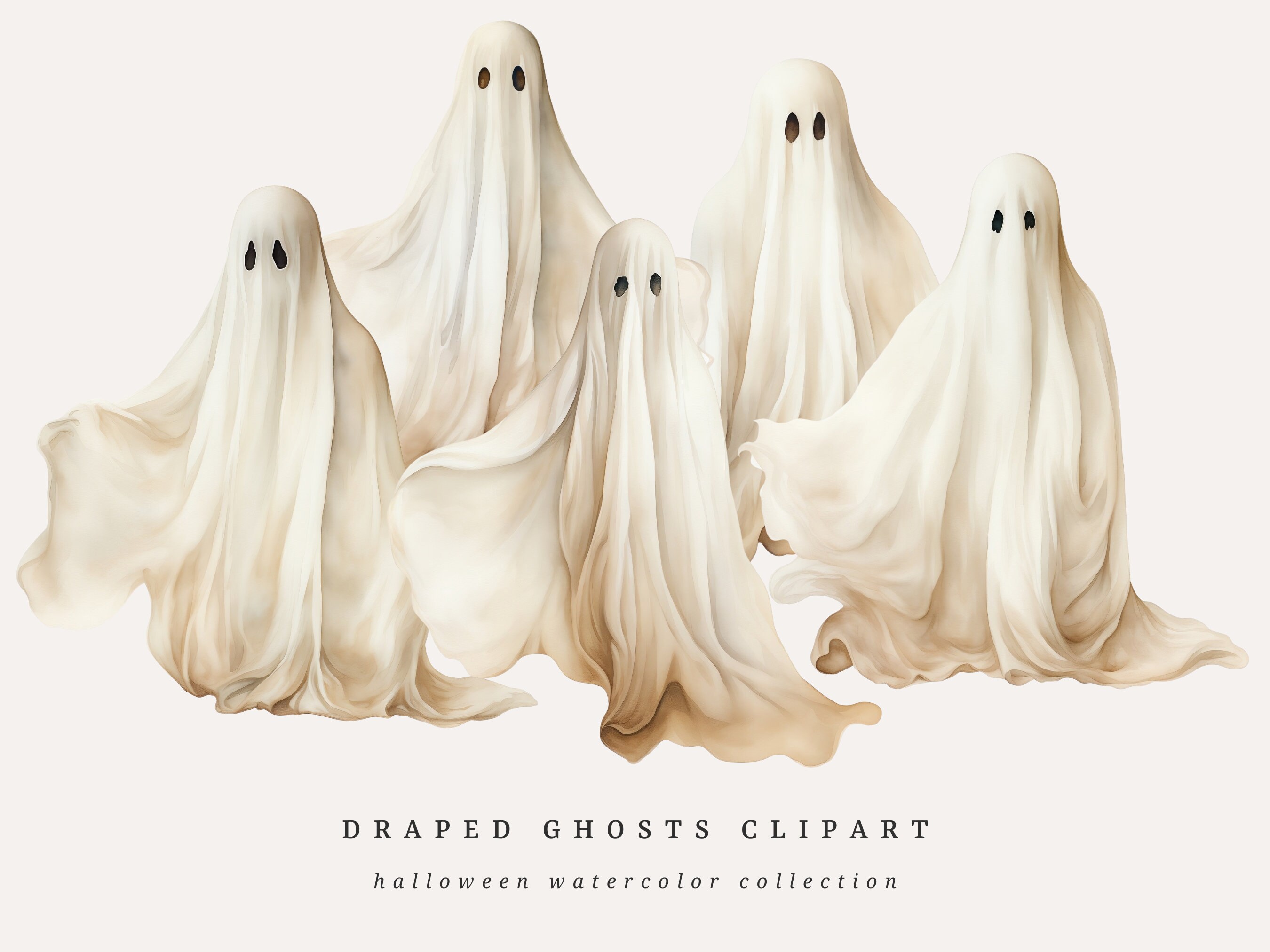 Halloween Ghosts Watercolor Clipart, Spooky Draped Ghost Png, Fall Clip ...