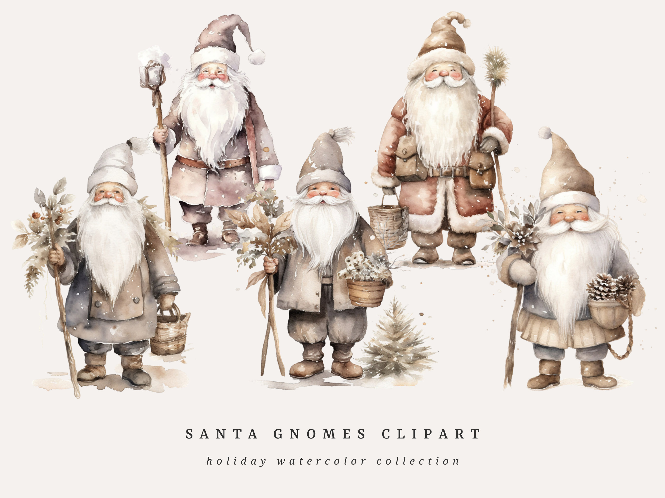 Christmas Gnomes Watercolor Clipart, Neutral Santa Gnomes Png, Holiday ...