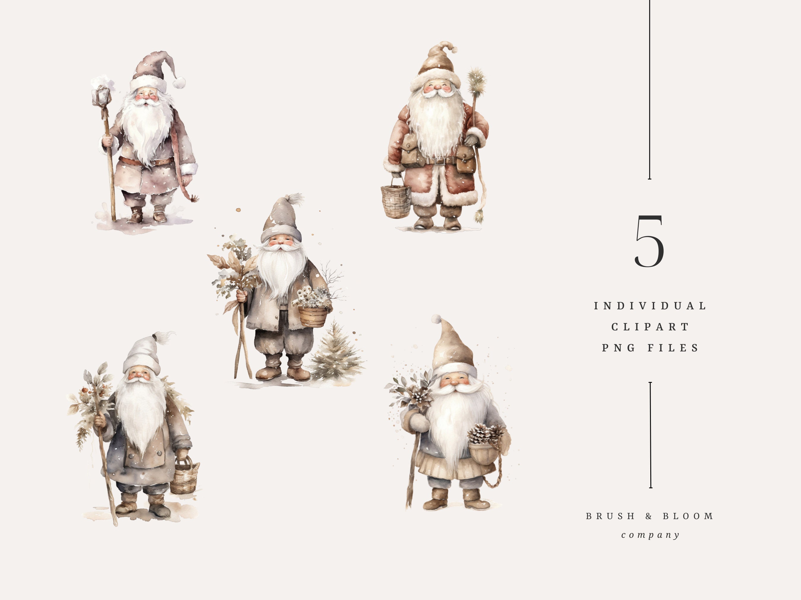 Christmas Gnomes Watercolor Clipart, Neutral Santa Gnomes Png, Holiday ...