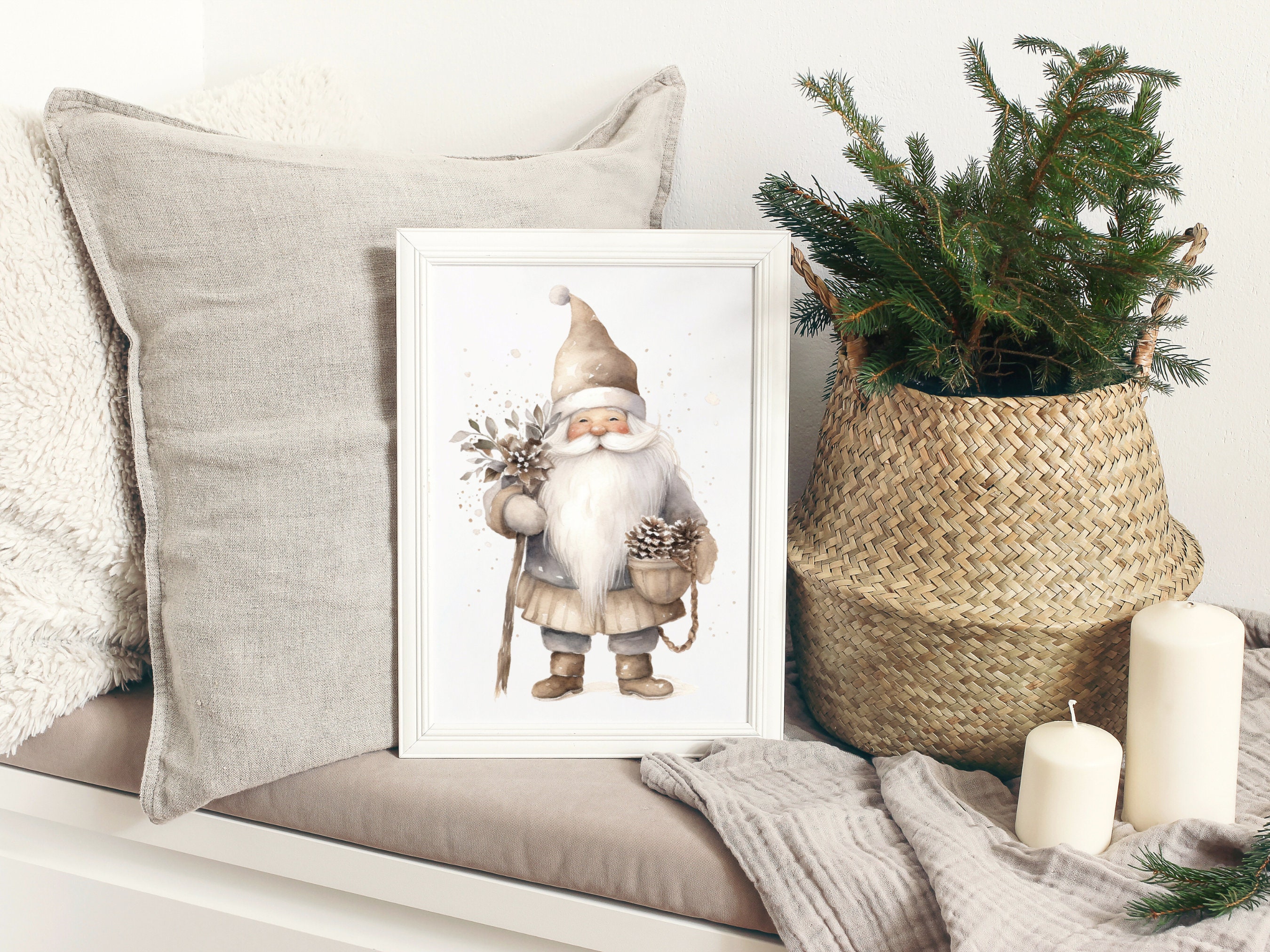 Christmas Gnomes Watercolor Clipart, Neutral Santa Gnomes Png, Holiday ...