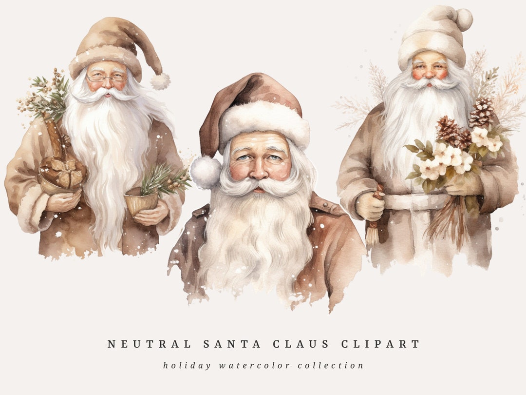 Christmas Santa Watercolor Clipart, Neutral Santa Claus Png, Holiday ...