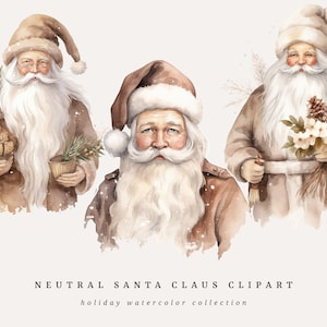 Christmas Santa Watercolor Clipart, Neutral Santa Claus Png, Holiday ...