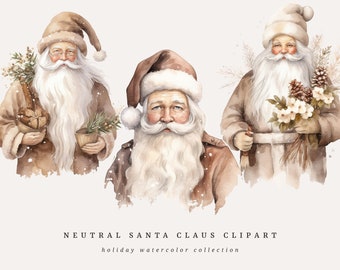 Christmas Gnomes Watercolor Clipart, Neutral Santa Gnomes Png, Holiday ...