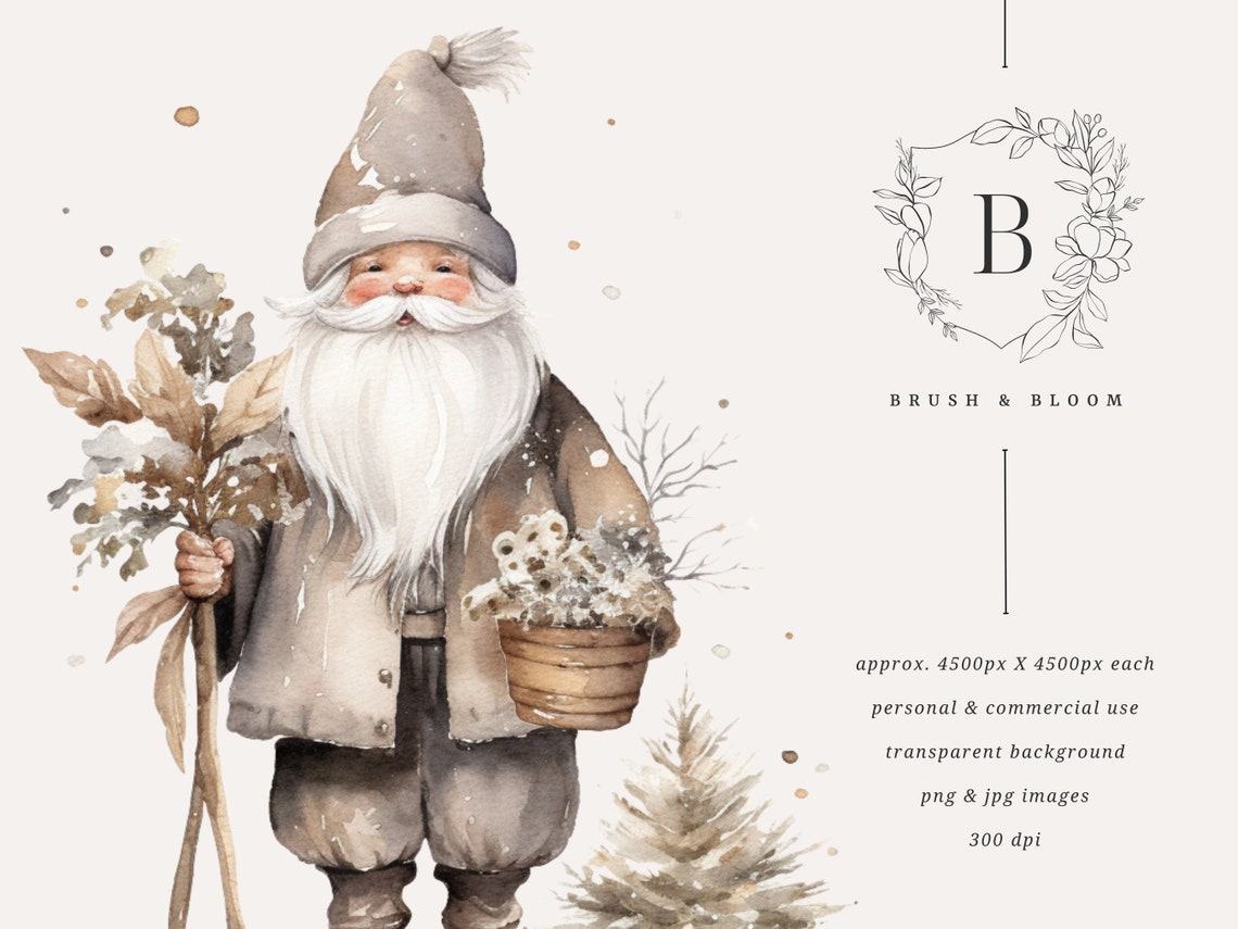 Christmas Gnomes Watercolor Clipart, Neutral Santa Gnomes Png, Holiday ...