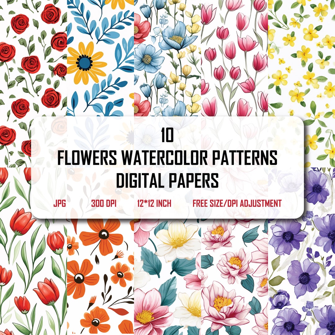 Flower Watercolor Digital Paper, Flower Patterns, Floral Prints ...