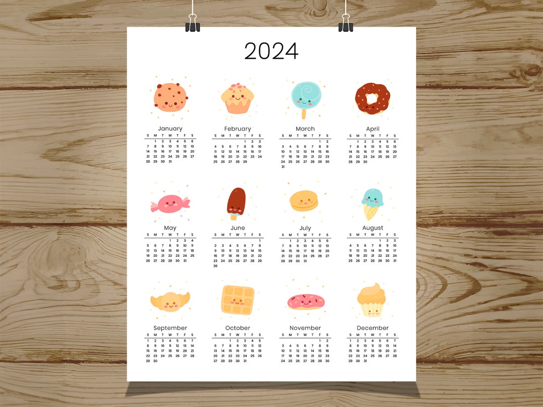 Printable 2024 Cookies and Desserts Calendar, Minimal Desserts ...