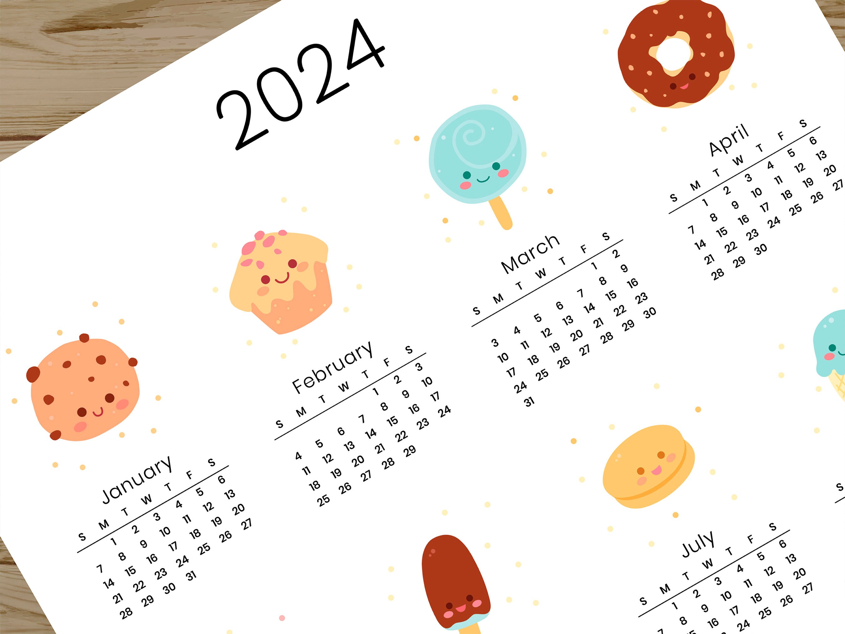 Printable 2024 Cookies and Desserts Calendar, Minimal Desserts ...