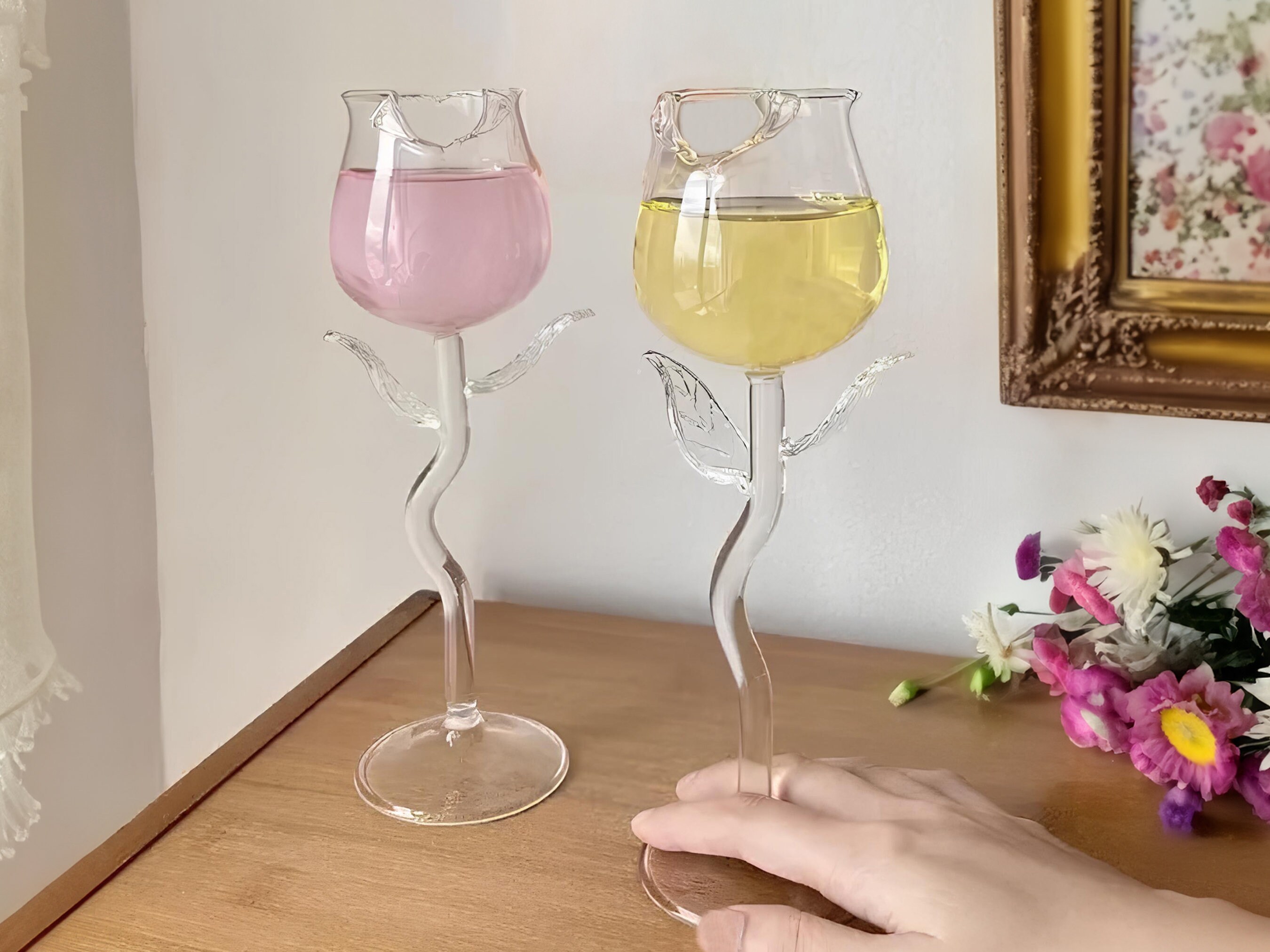 Rose Shaped Wine Glass Elegant Floral Wine Glass Handmade Flower Glass Ideal Valentine