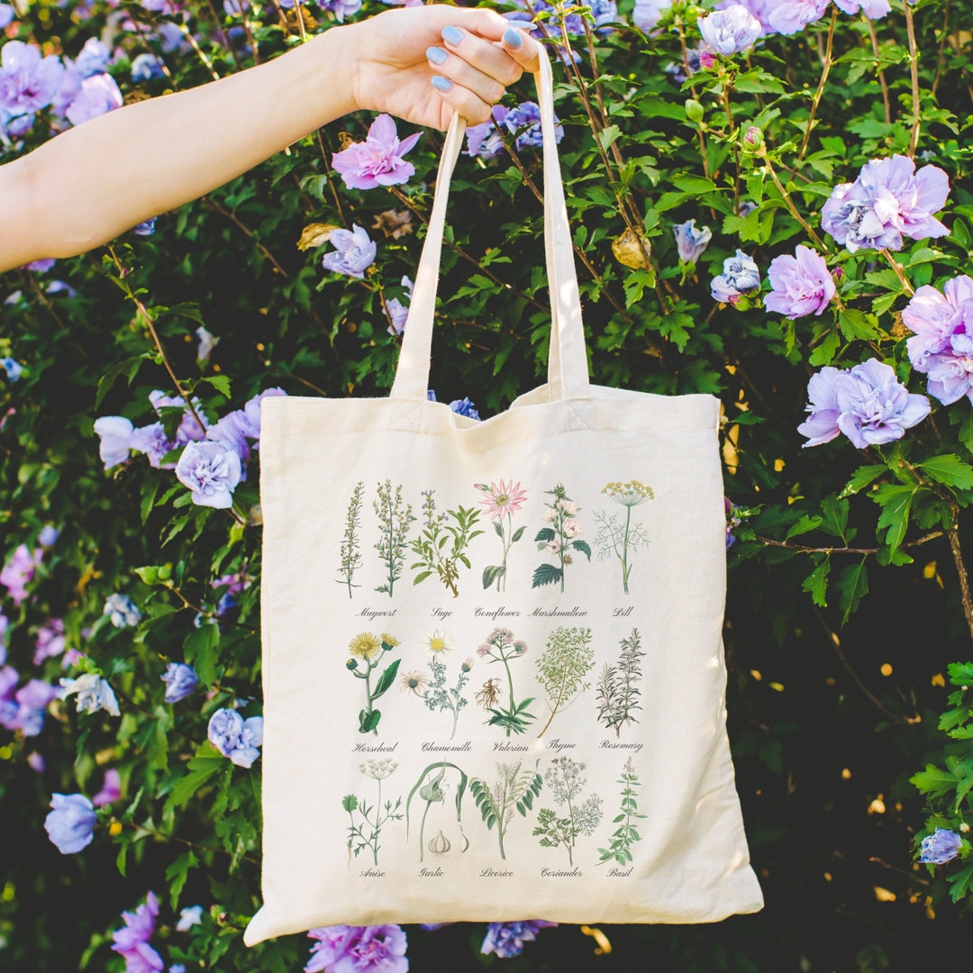 Herbology Tote Bag, Medicinal Herbs Canvas Bag, Green Witch Gift ...