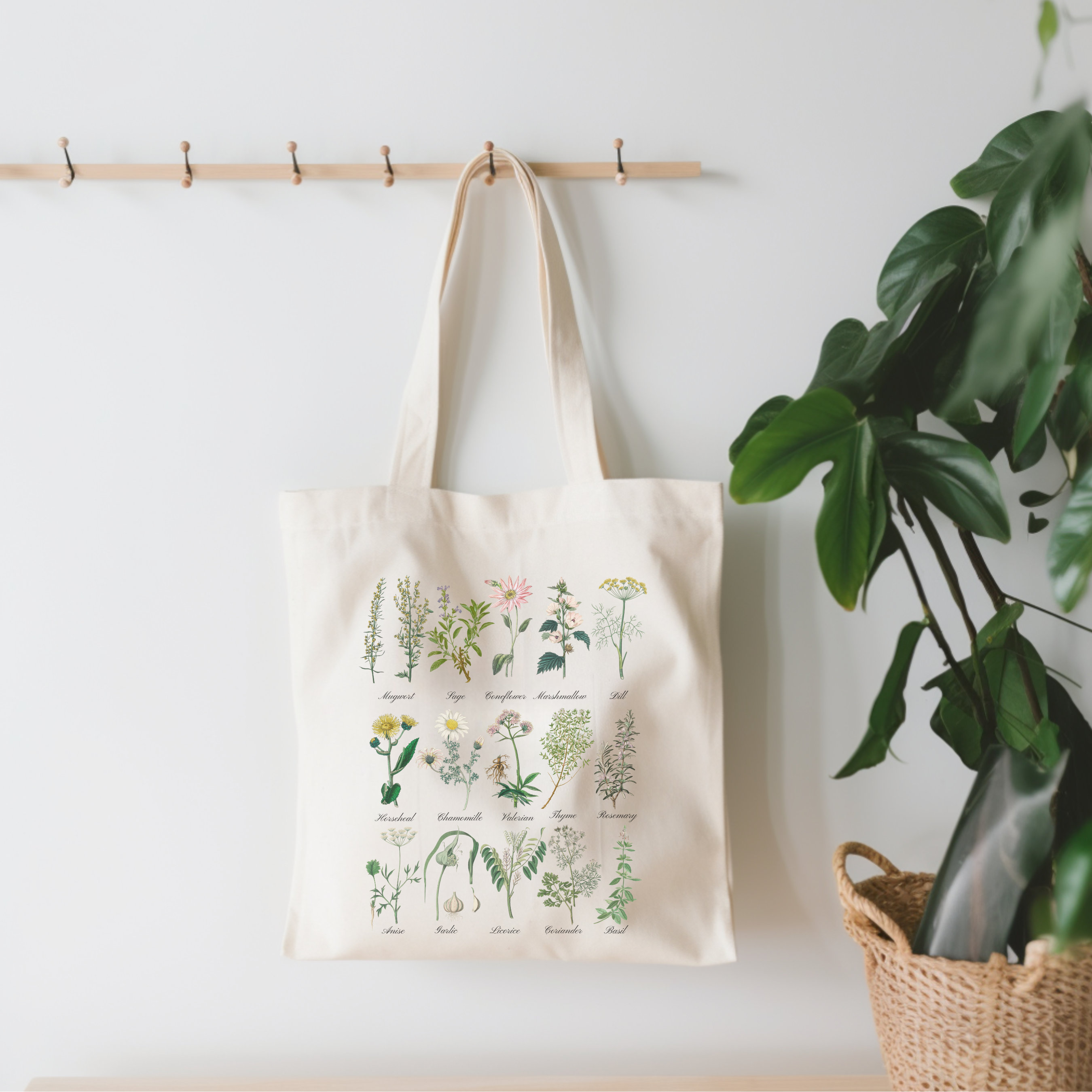 Herbology Tote Bag, Medicinal Herbs Canvas Bag, Green Witch Gift ...