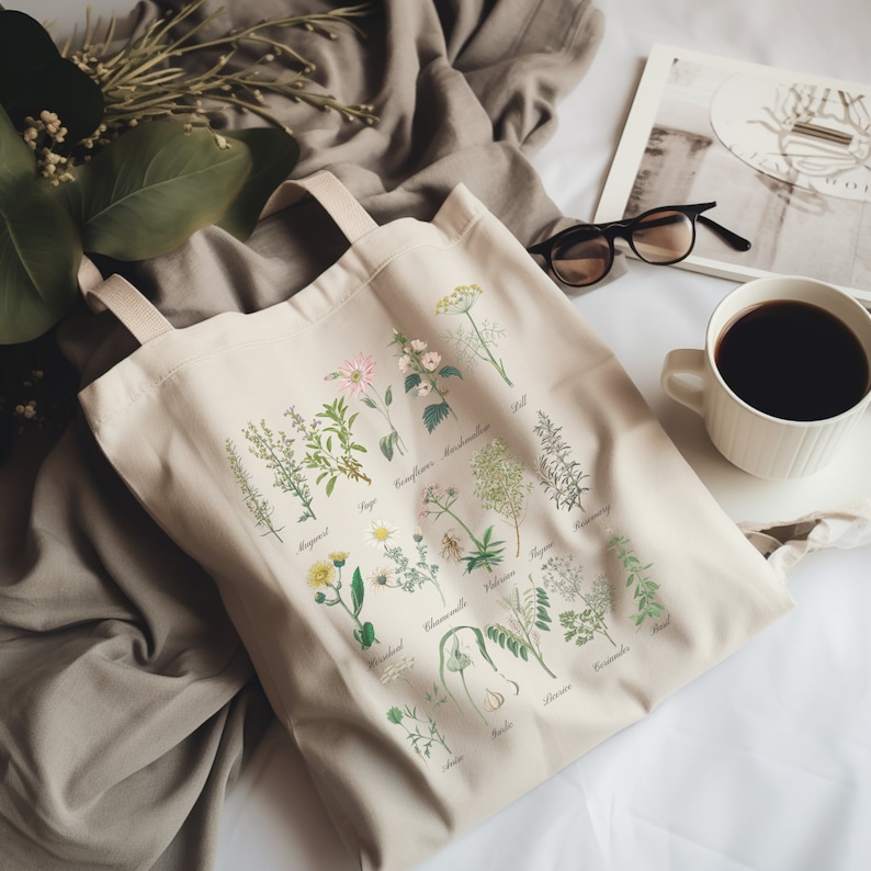 Herbology Tote Bag, Medicinal Herbs Canvas Bag, Green Witch Gift ...