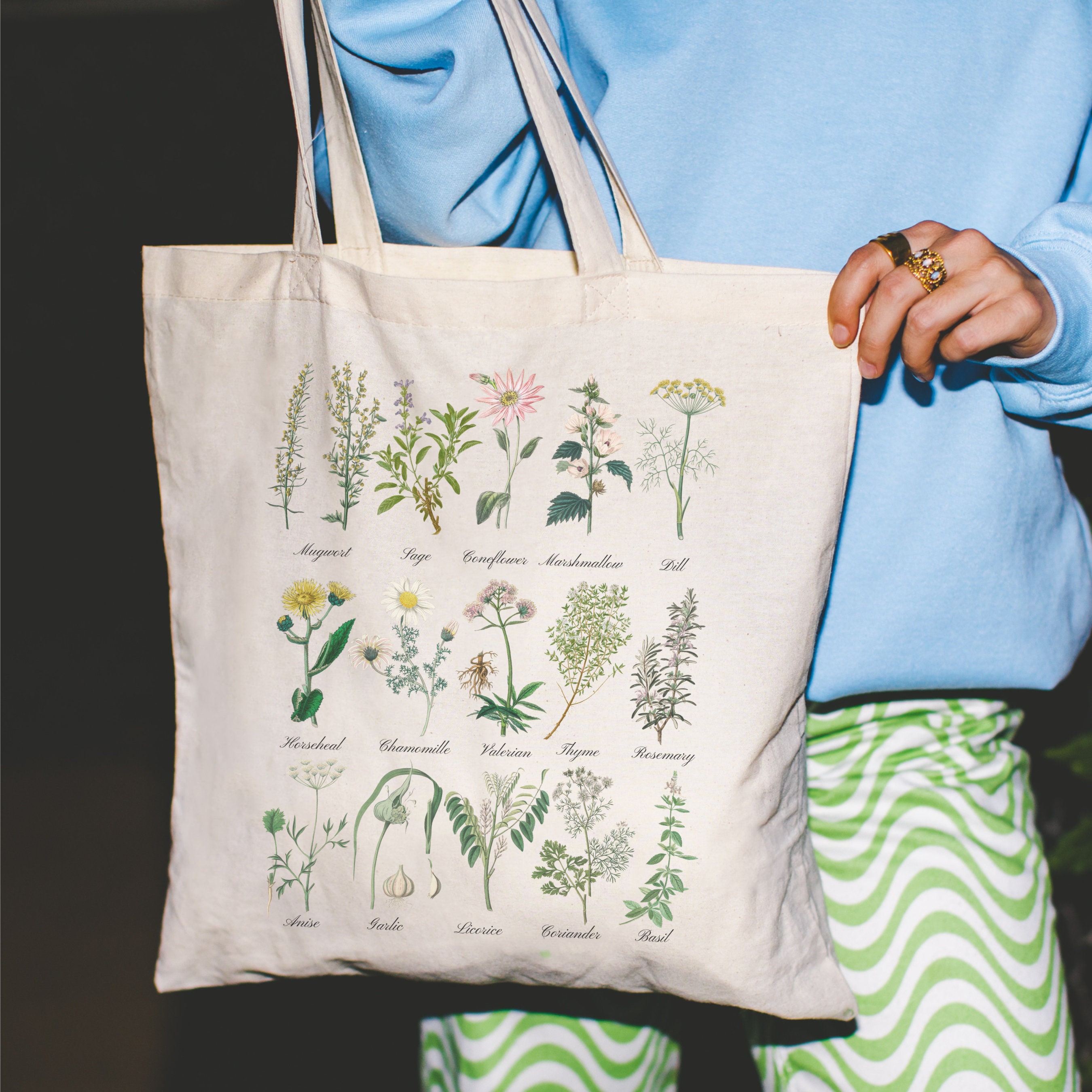 Herbology Tote Bag, Medicinal Herbs Canvas Bag, Green Witch Gift ...