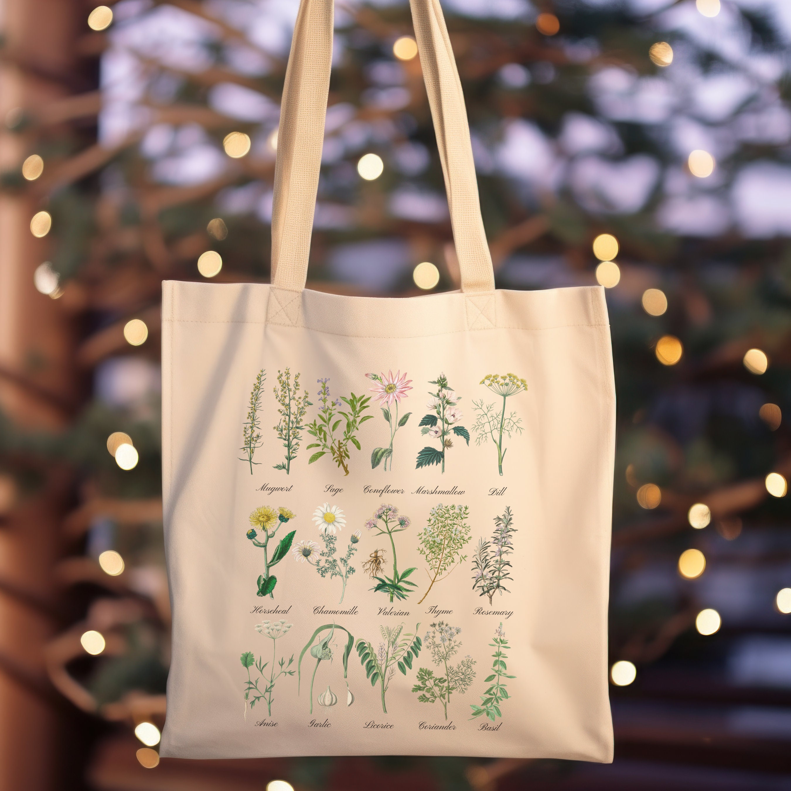 Herbology Tote Bag, Medicinal Herbs Canvas Bag, Green Witch Gift ...