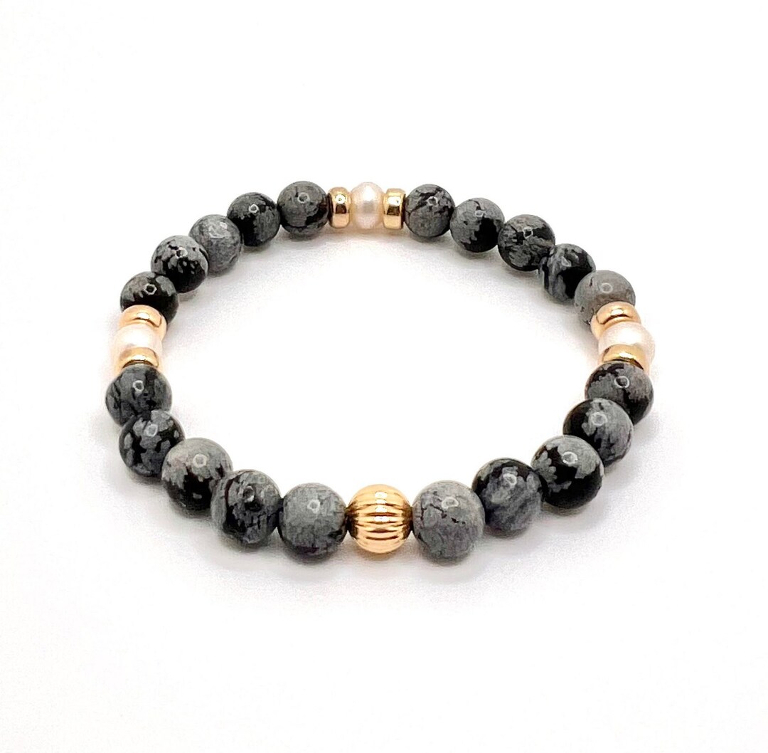 Gray Obsidian W Pearl & 14K Solid Gold | Healing Gemstone Energy ...