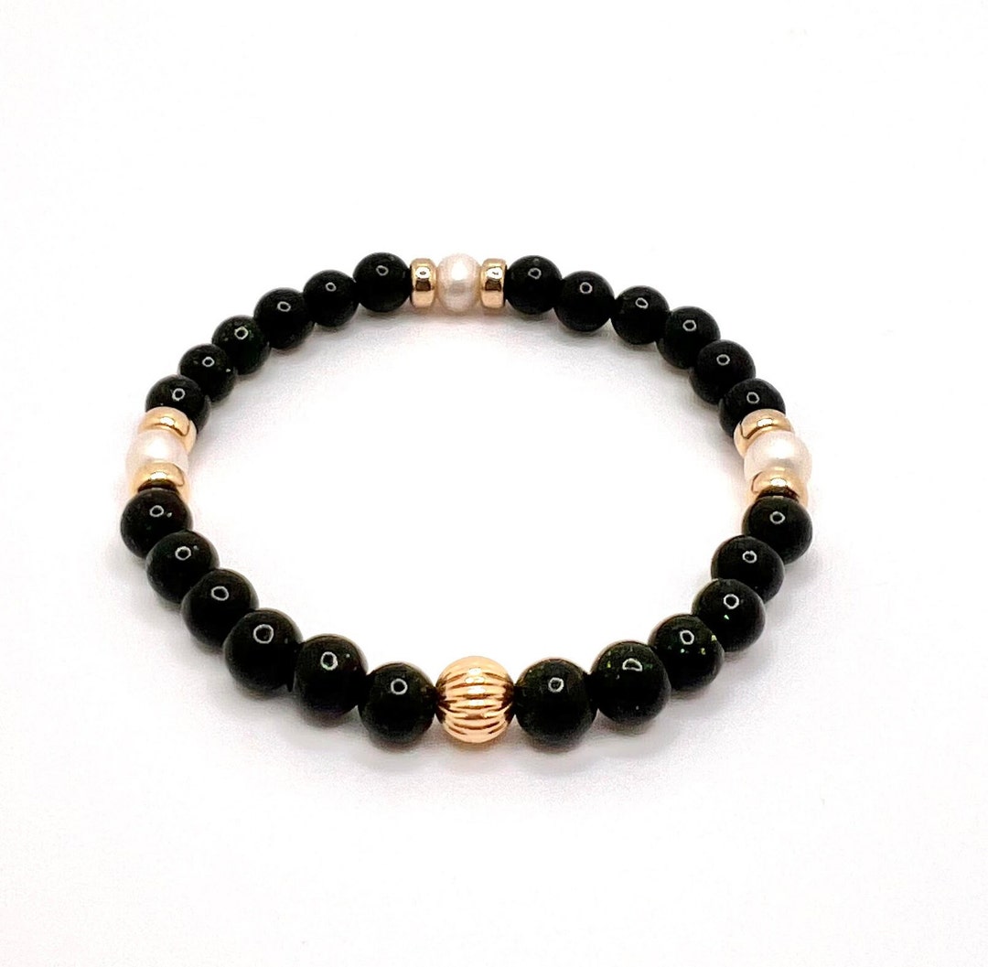 Dark Green Goldstone With Pearl & 14K Solid Gold | Healing Gemstone ...