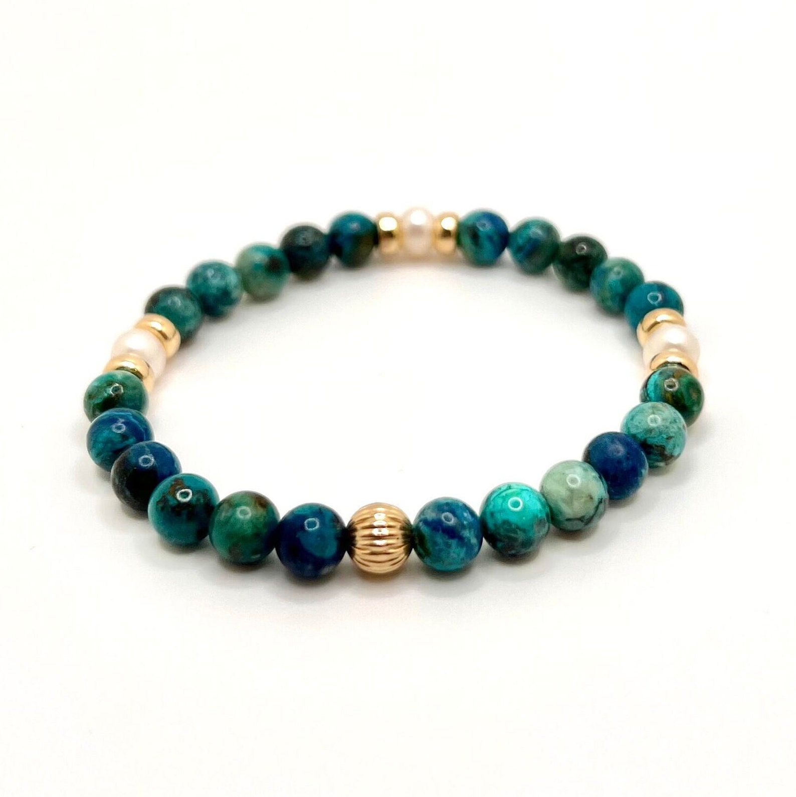 Azurite Malachite W Pearl & 14K Solid Gold | Healing Gemstone Energy ...