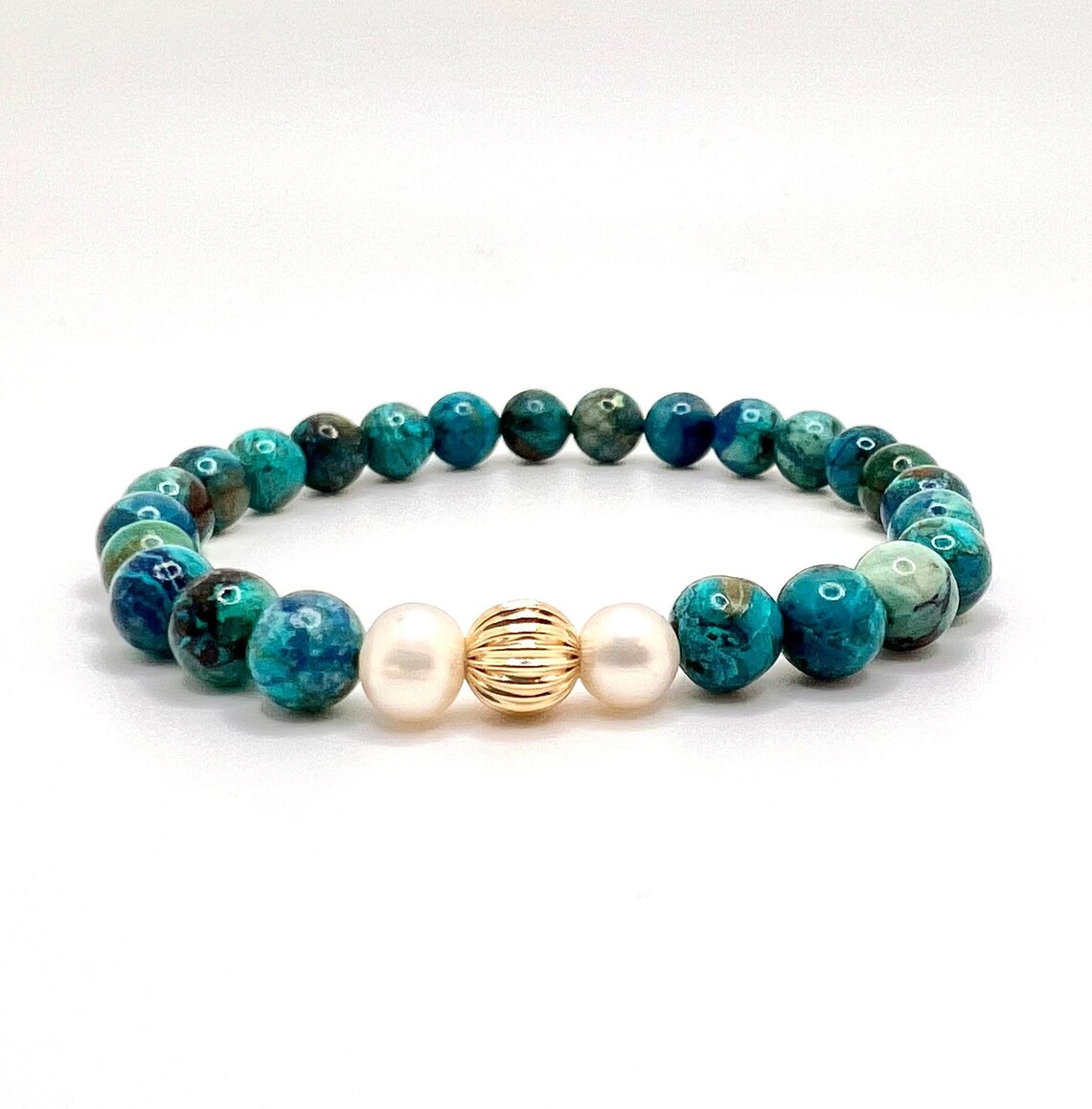 Azurite Malachite W Pearl & 14K Solid Gold | Healing Gemstone Energy ...