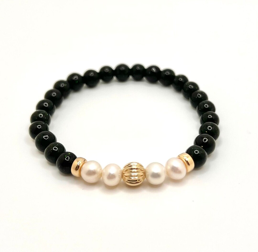 Dark Green Goldstone With Pearl & 14K Solid Gold | Healing Gemstone ...