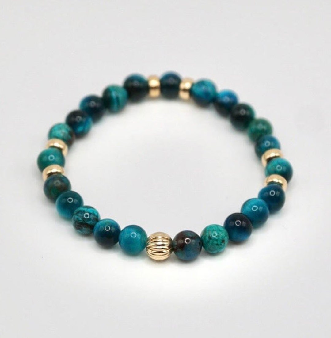 Blue Tiger Eye & 14K Solid Gold | Healing Gemstone Energy Crystal | 6mm ...