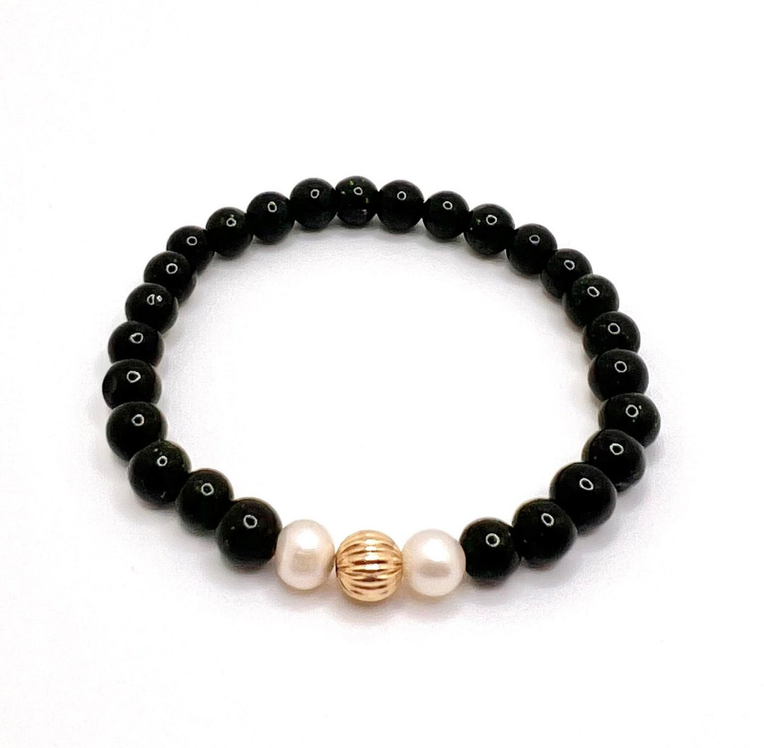 Dark Green Goldstone With Pearl & 14K Solid Gold | Healing Gemstone ...