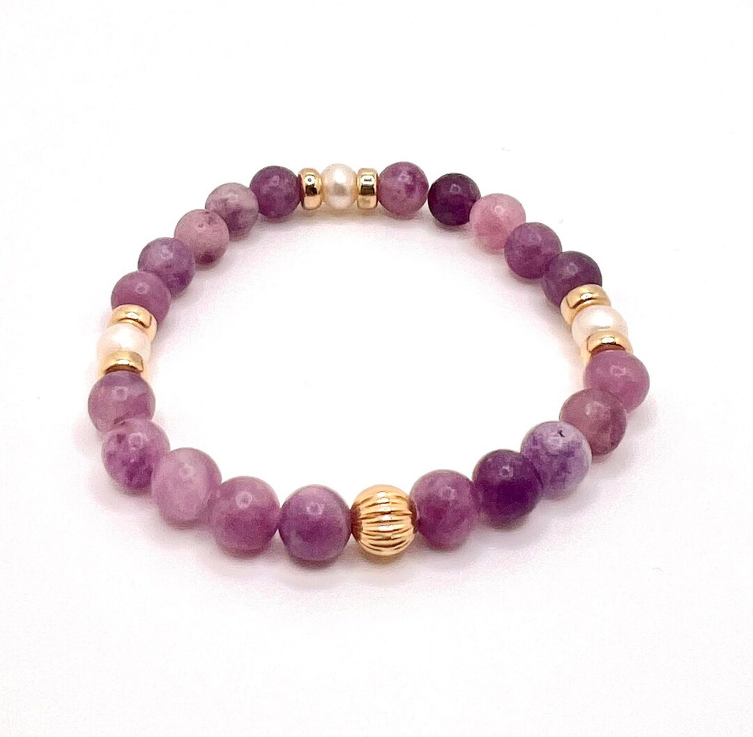 Purple Lepidolite With Pearl & 14K Solid Gold | Healing Gemstone Energy ...