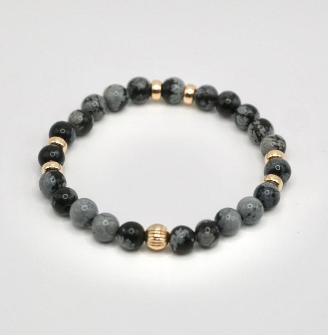 Gray Obsidian & 14K Solid Gold | Healing Gemstone Energy Crystal | 6mm ...