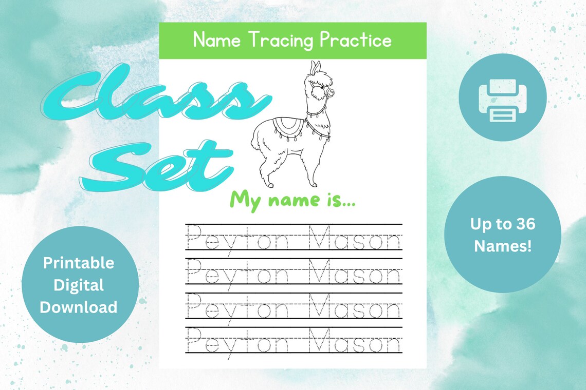 Class Set Name Tracing Custom Worksheet / Personalized First and Last ...