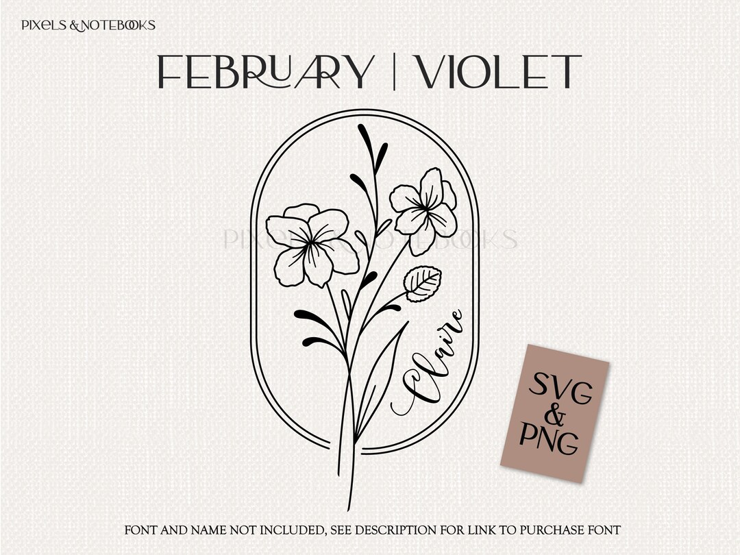 Violet February Birth Month Flower Bouquet Frame SVG PNG Digital Birth ...
