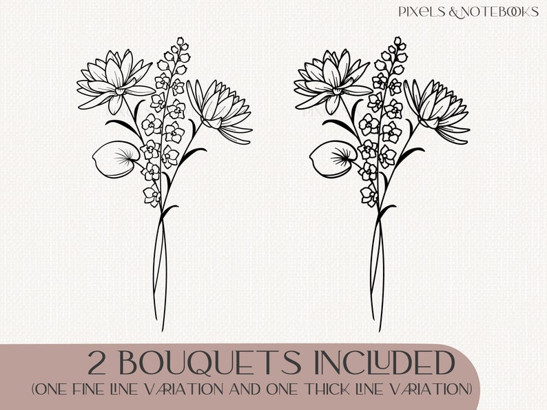 Water Lily and Larkspur Bouquet SVG | July Birth Flower (digital ...