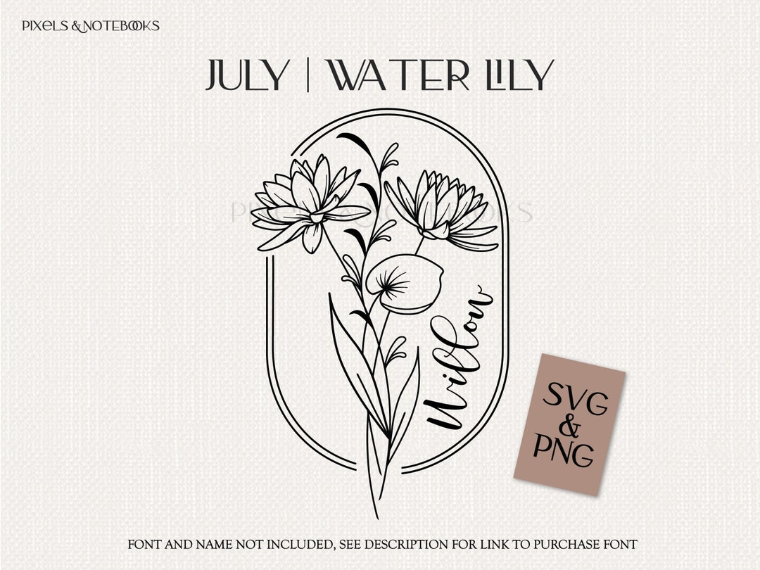 July Water Lily Birth Month Flower Bouquet With Frame SVG PNG Digital ...