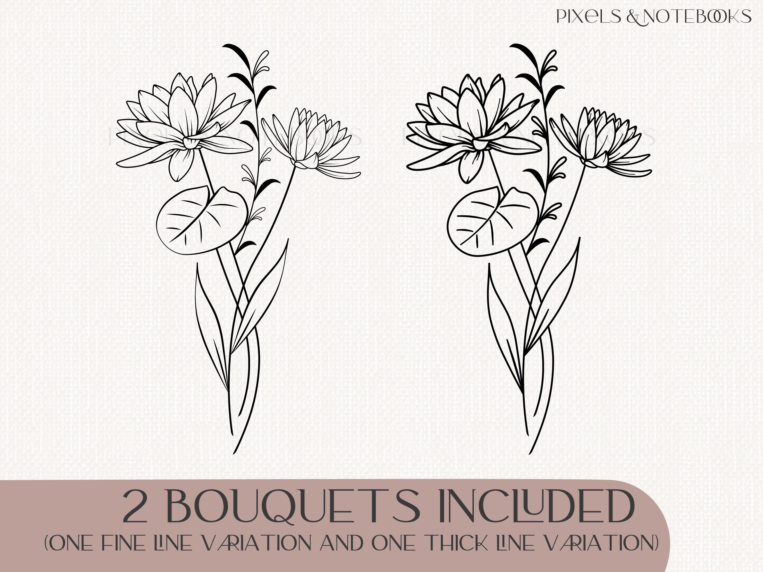 Water Lily Svg July Birth Flower Birth Month Flower Bouquet SVG PNG ...