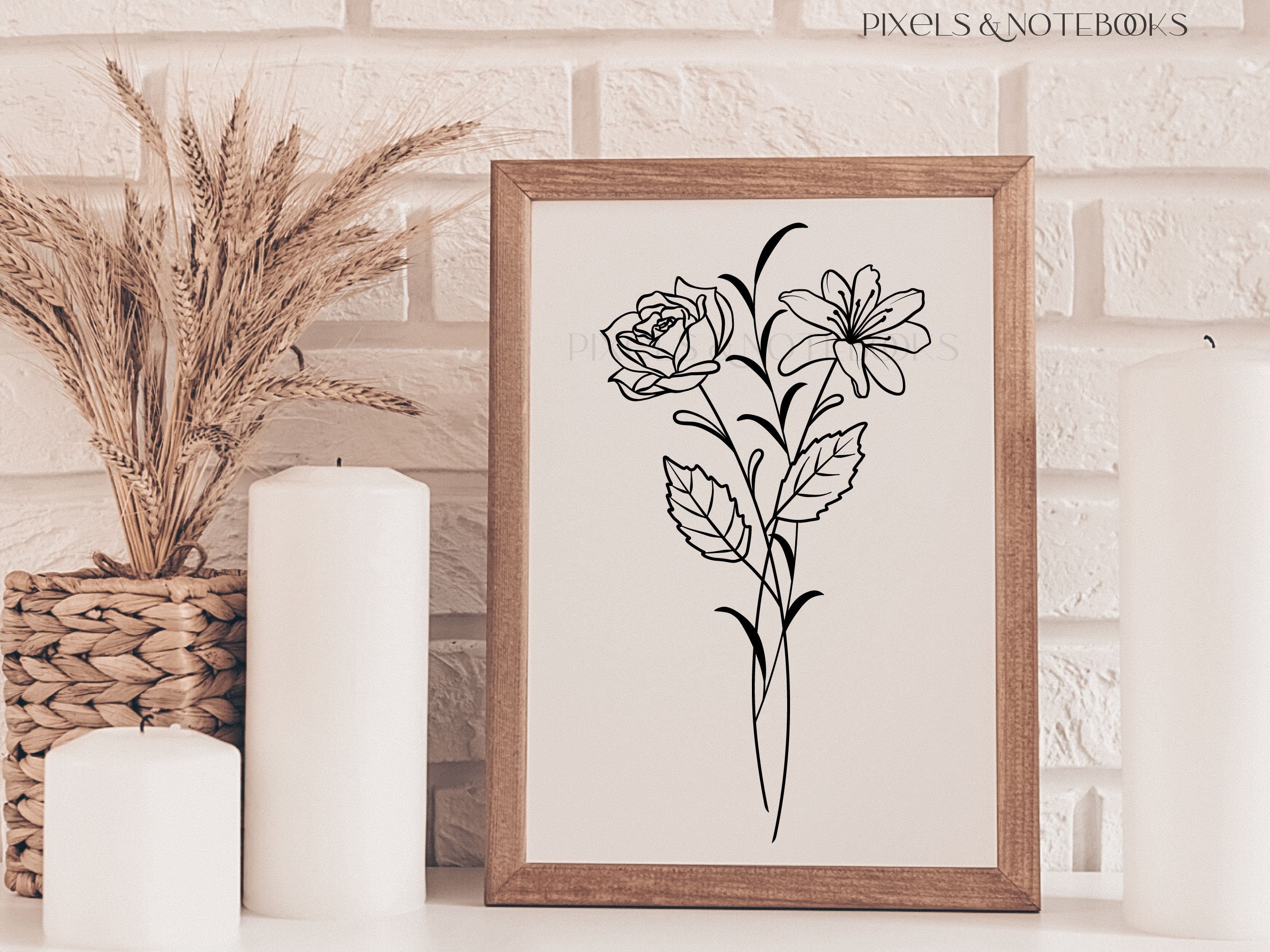 Rose & Honeysuckle June Birth Month Flower Bouquet SVG and PNG Birth ...