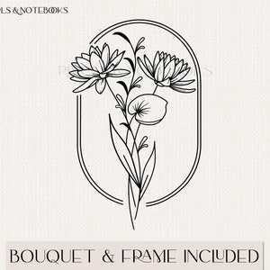 July Water Lily Birth Month Flower Bouquet With Frame SVG PNG | Digital ...