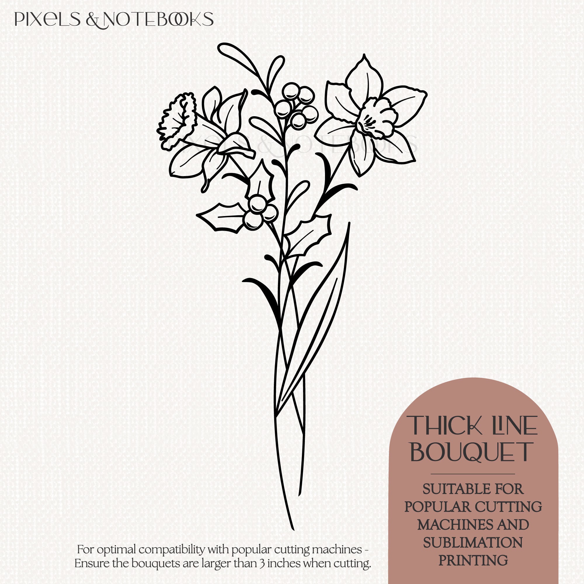 December Birth Flower Bouquet SVG PNG: Holly and Narcissus (digital ...