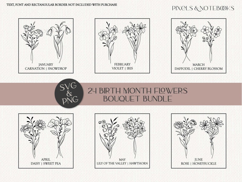 Birth Month Flower Bouquet SVG PNG Bundle (digital Download) - Etsy