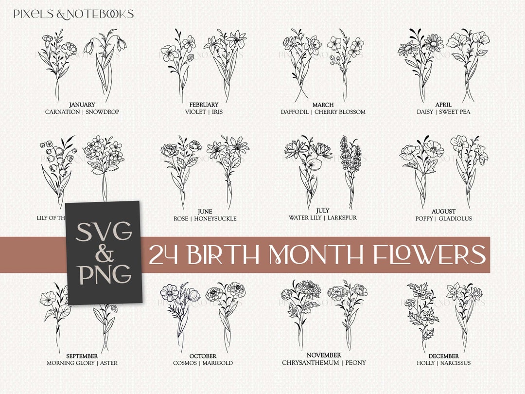 Birth Month Flower Bouquet SVG PNG Bundle (digital Download) - Etsy