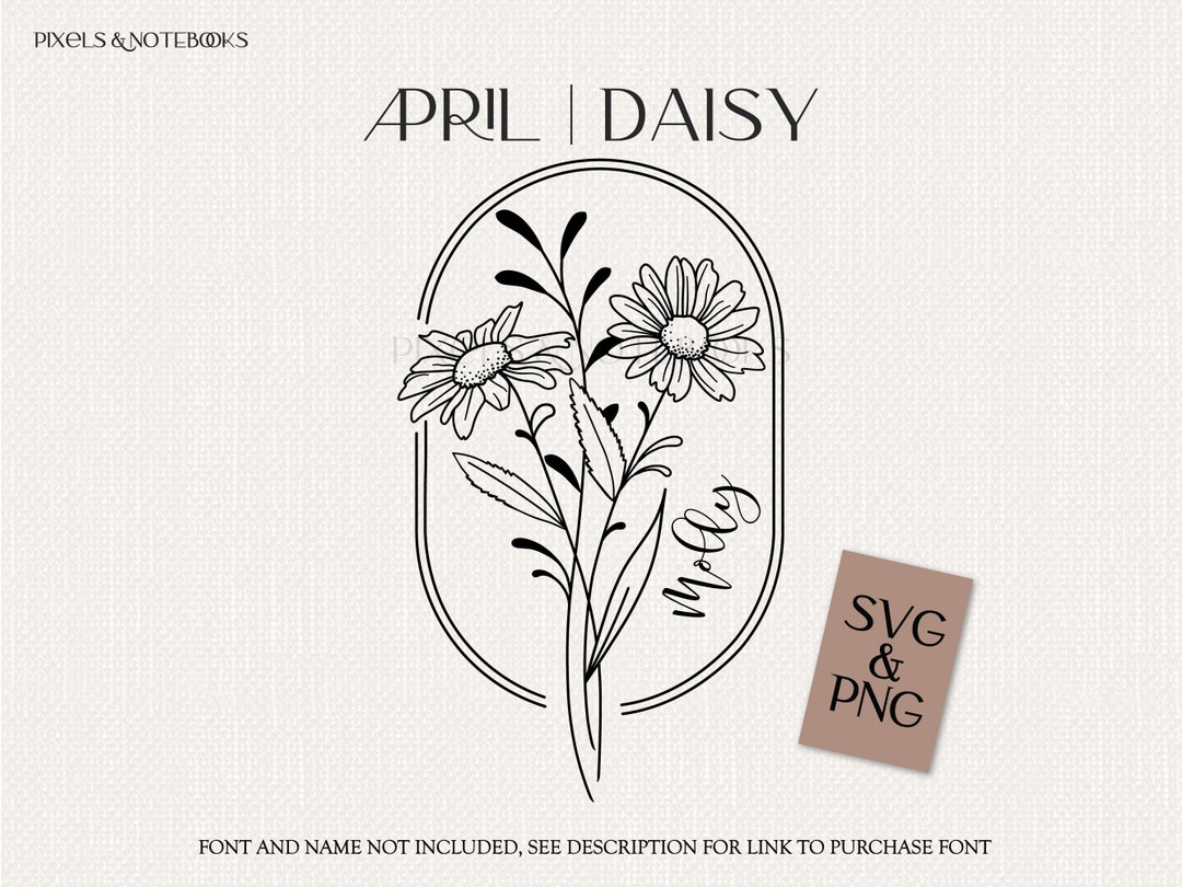 April Daisy Birth Month Flower Bouquet With Frame SVG PNG - Etsy