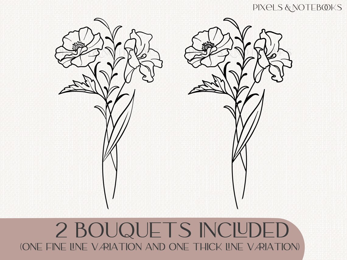 August Birth Flower Bouquet: Poppy & Gladiolus Floral Vector (SVG, PNG ...