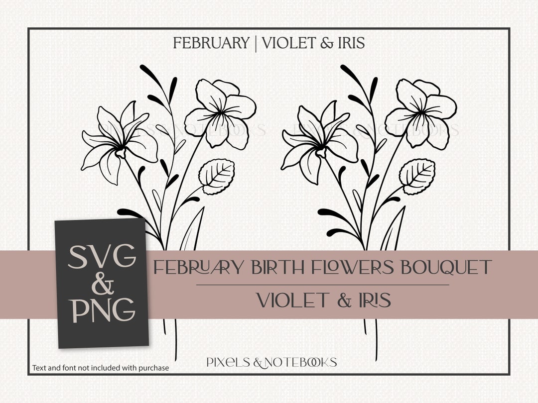 Violet and Iris SVG Bouquet | February Birth Month Flower Bouquet SVG ...