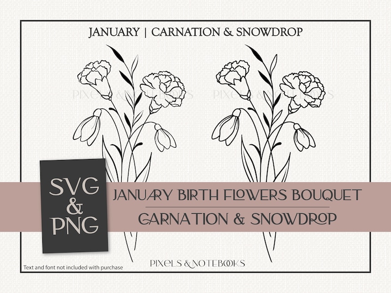 Carnation Snowdrop Bouquet SVG: January Birth Flower Clipart (digital ...